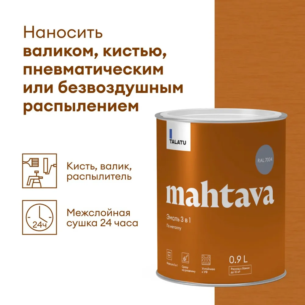 ᐉ Грунт-эмаль по ржавчине 3 в 1 MAHTAVA глянцевая TALATU цвет серый RAL ...